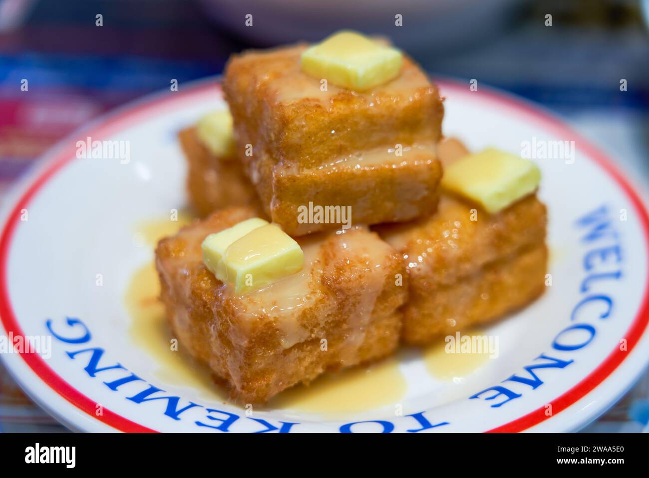 Crispy fried toast bread cubes in Hong Kong style tea restaurant Stock ...