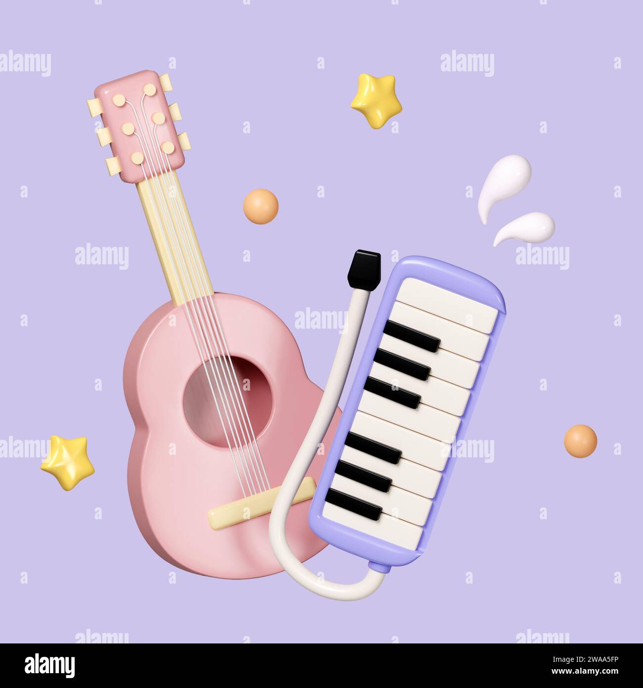 Music Instrument, Cute melodica and guitar isolated on background icon ...