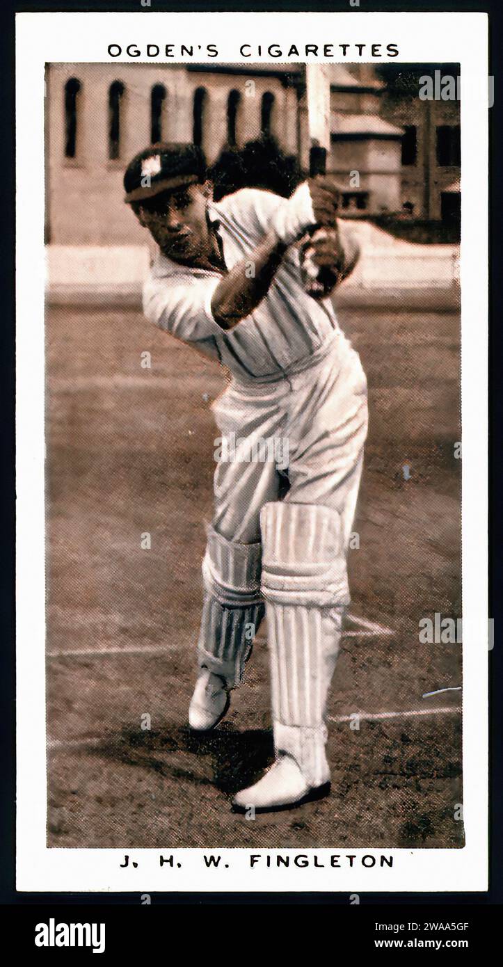 Cricketer J.H.W.Fingleton - Vintage Cigarette Card Illustration Stock ...