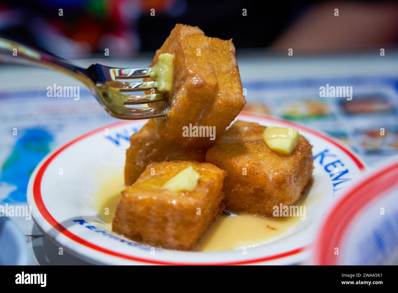 Crispy fried toast bread cubes in Hong Kong style tea restaurant Stock ...