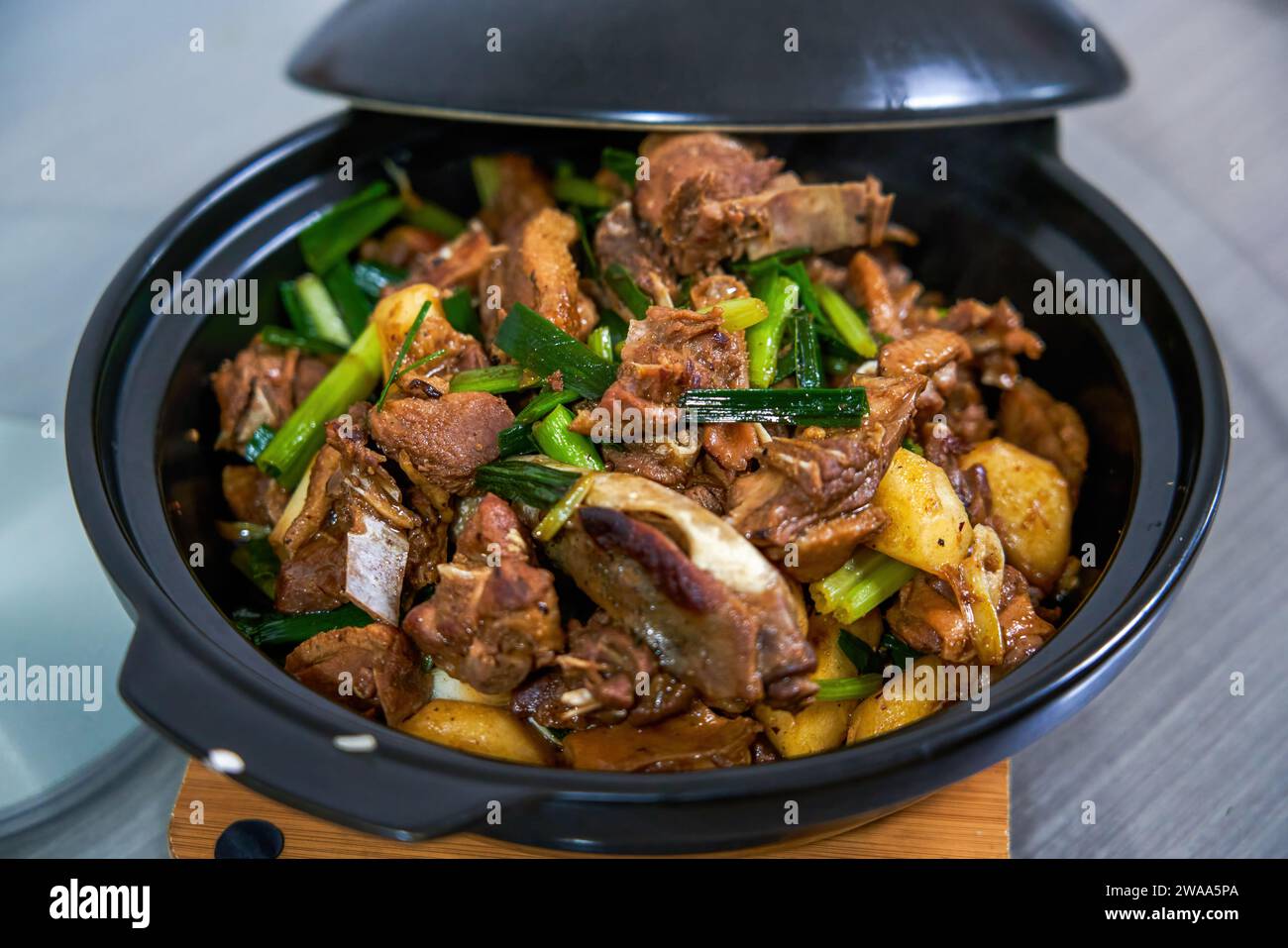 A pot of delicious braised duck with water chestnuts, home cooking ...