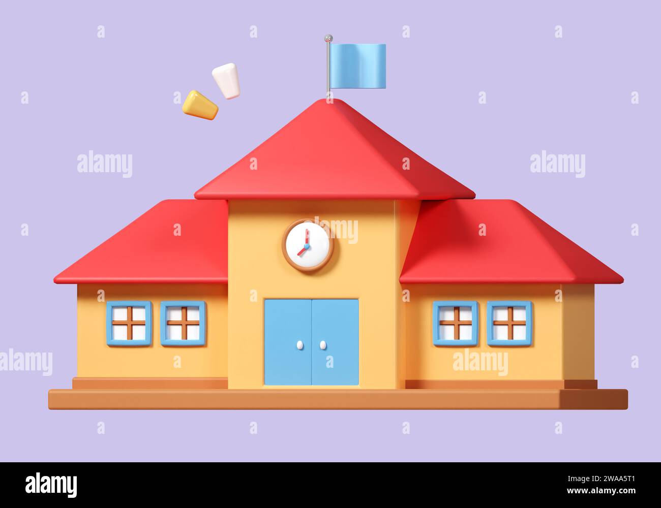 3D cartoon school building isolated. minimal icon. Educational ...