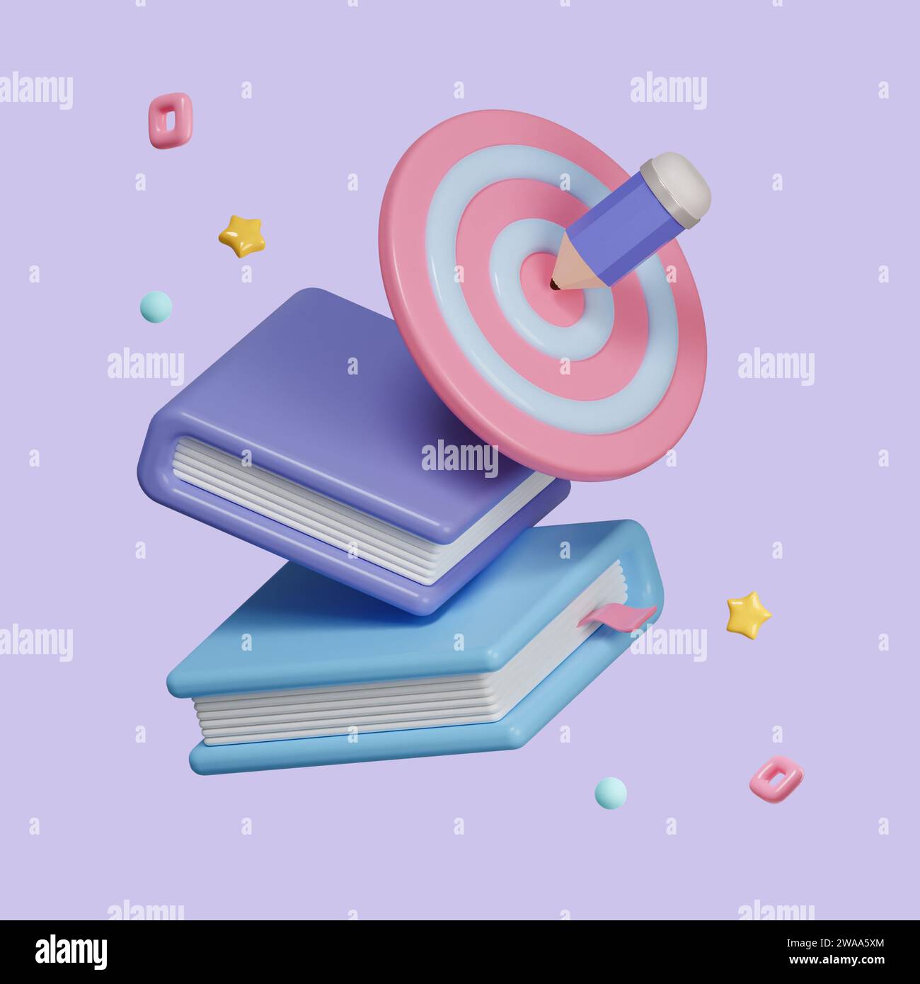 3D render with pastel book and target concept isolated on pastel ...