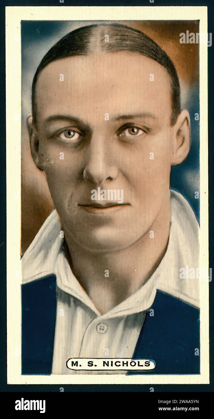 Cricketer M.S.Nichols - Vintage Cigarette Card Illustration Stock Photo ...