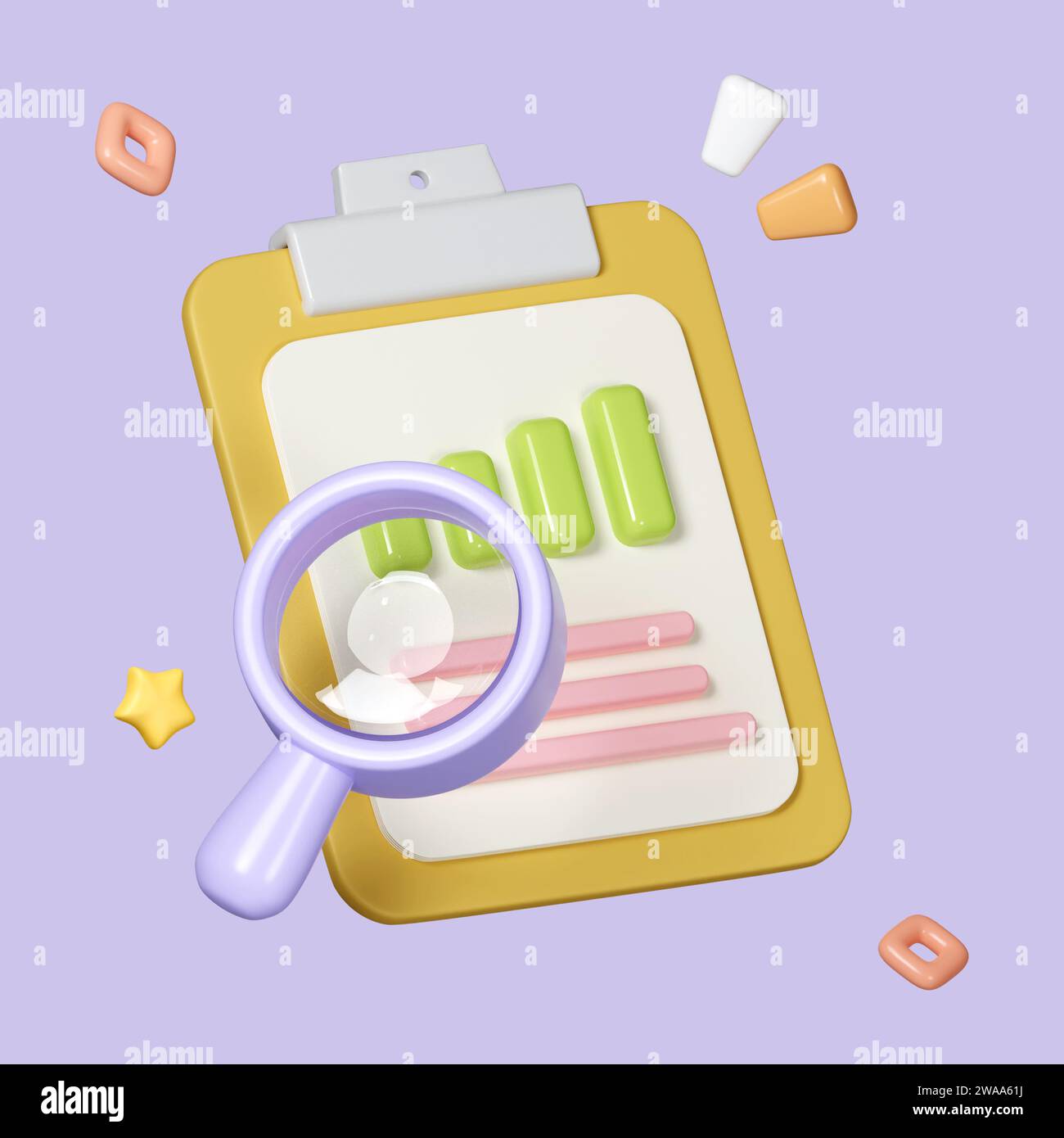 3d Paper document icon with magnifying glass isolated on pastel ...