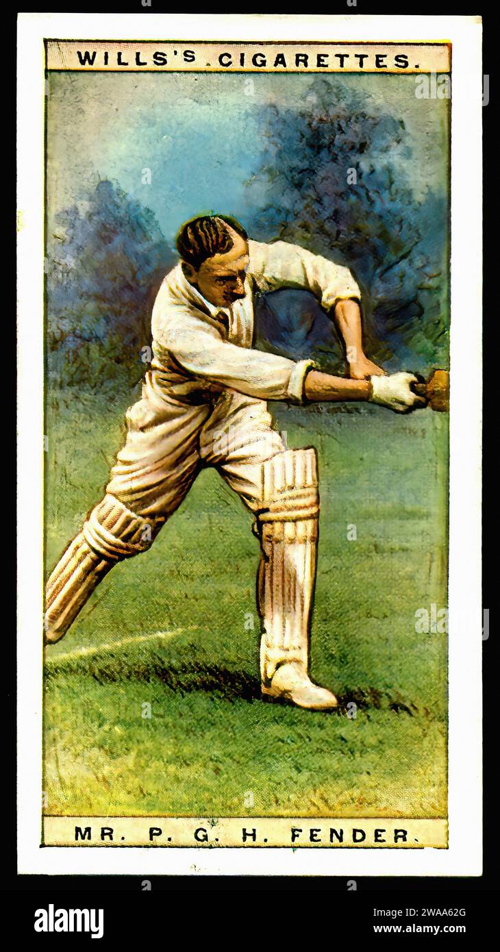 Cricketer Mr P.G.H. Fender - Vintage Cigarette Card Illustration Stock ...