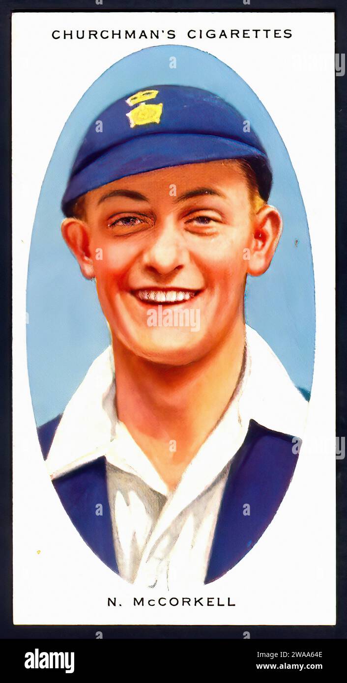 Cricketer Neil McCorkell - Vintage Cigarette Card Illustration Stock ...