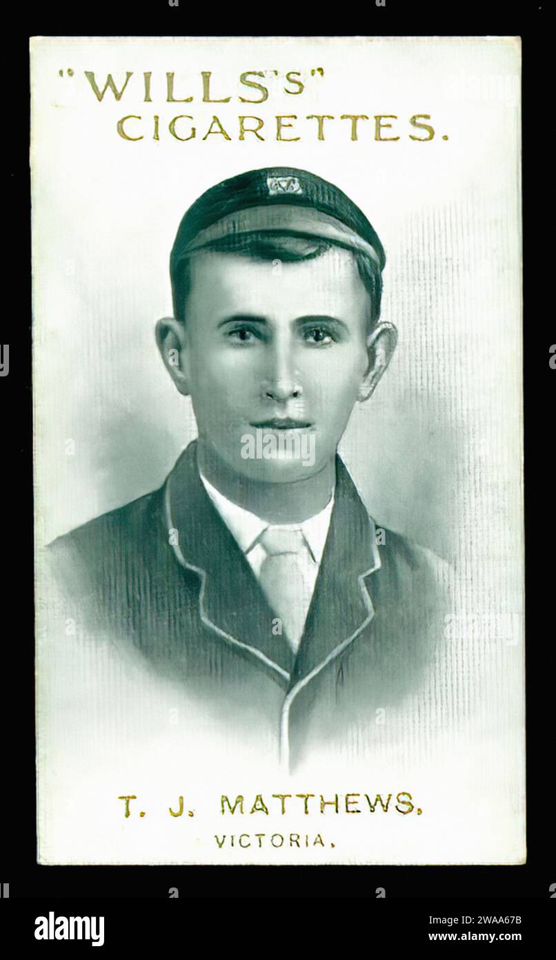 Cricketer T.J.Matthews - Vintage Cigarette Card Illustration Stock ...