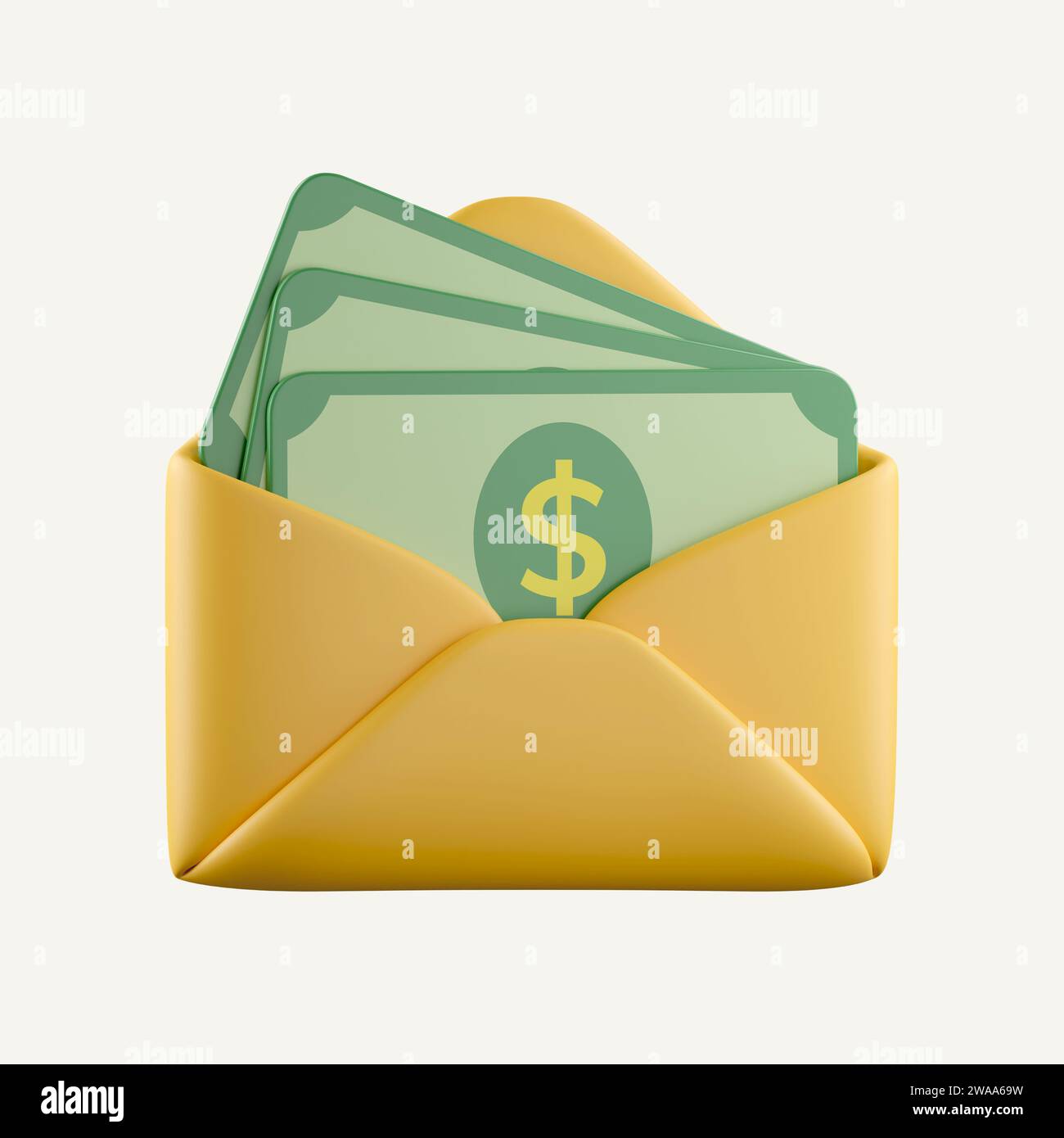 3D Open Envelope with Money inside. Letter with green paper dollar ...