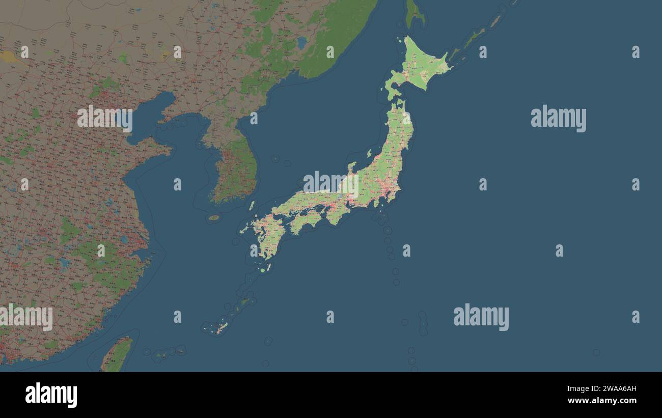 Japan country outline on a world map hi-res stock photography and ...