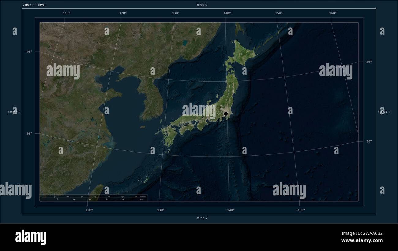 Japan highlighted on a high resolution satellite map map with the ...