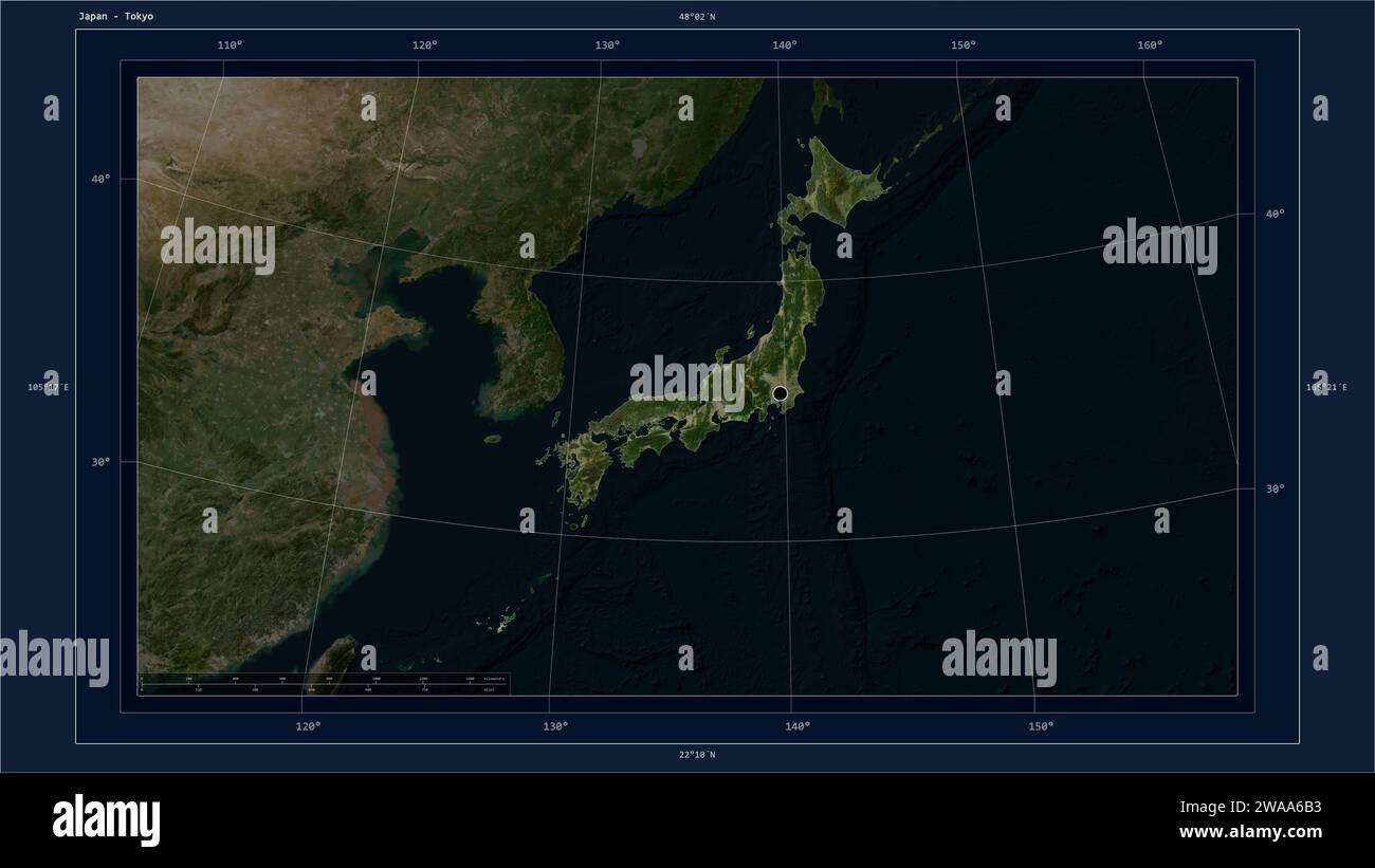 Japan highlighted on a low resolution satellite map map with the ...