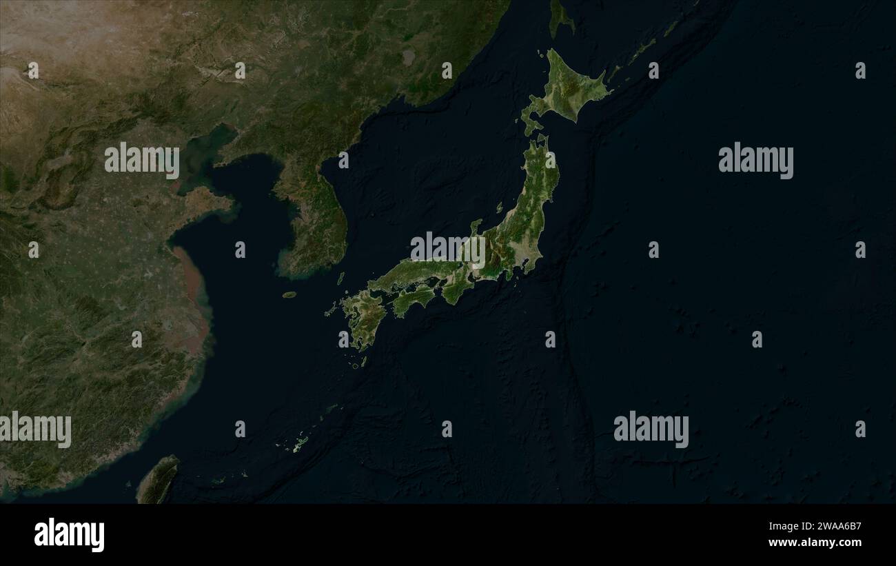 Japan highlighted on a low resolution satellite map Stock Photo - Alamy