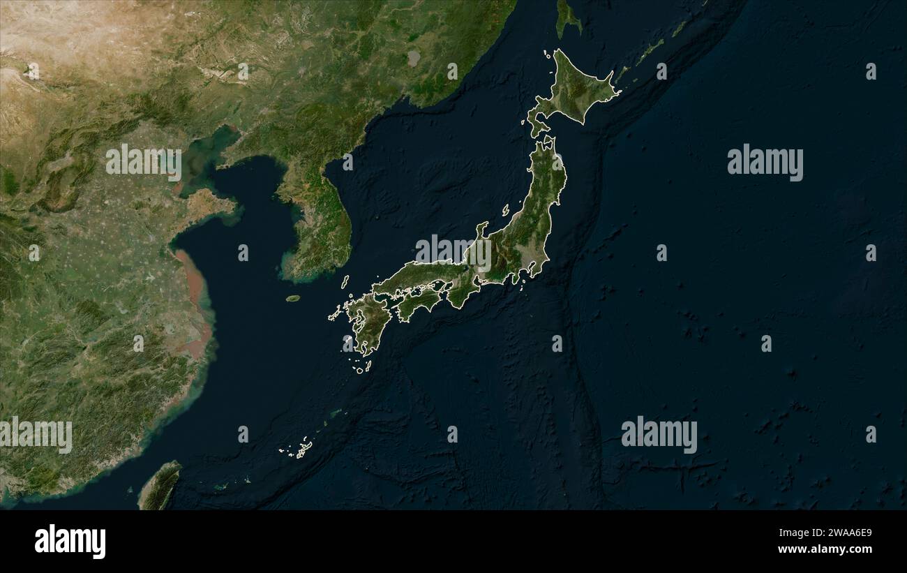 Japan outlined on a low resolution satellite map Stock Photo - Alamy