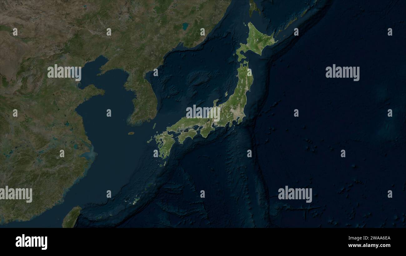 Japan highlighted on a high resolution satellite map Stock Photo - Alamy