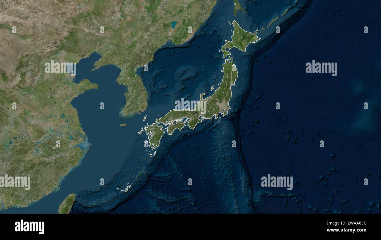 Japan outlined on a high resolution satellite map Stock Photo - Alamy