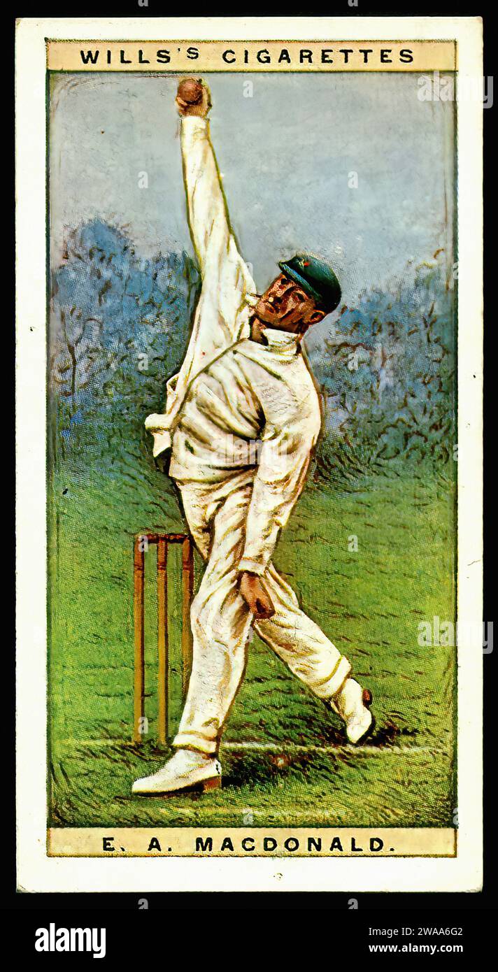 Cricketer E.A. MacDonald - Vintage Cigarette Card Illustration Stock ...