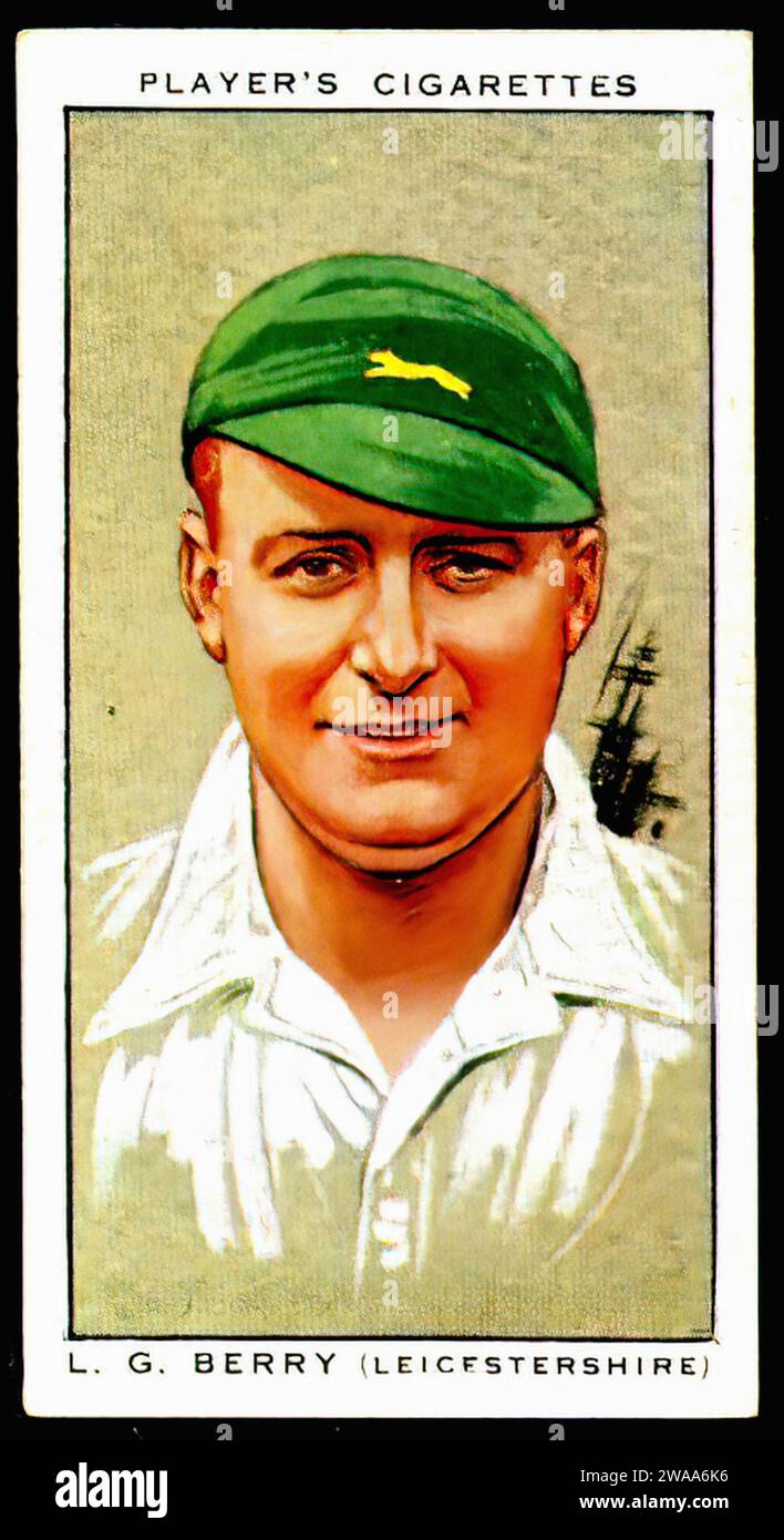 Cricketer L.Berry - Vintage Cigarette Card Illustration Stock Photo - Alamy