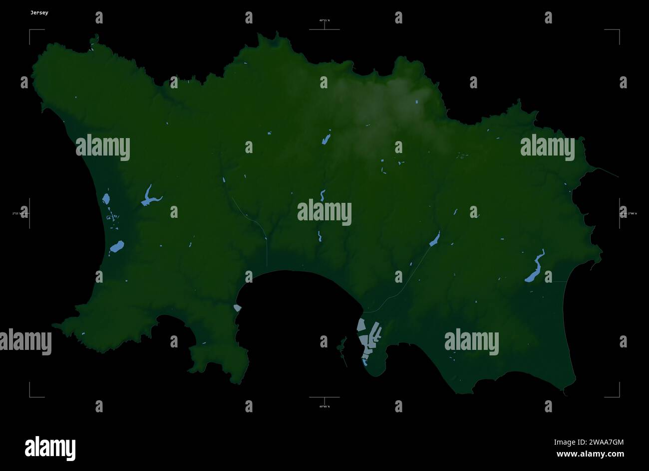 Shape of a Colored elevation map with lakes and rivers of the Jersey ...