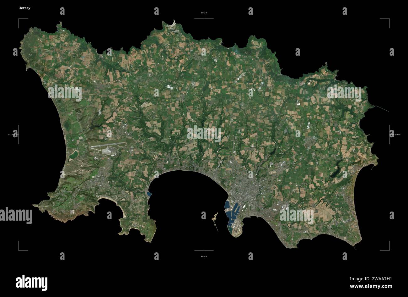 Shape of a high resolution satellite map of the Jersey, with distance ...