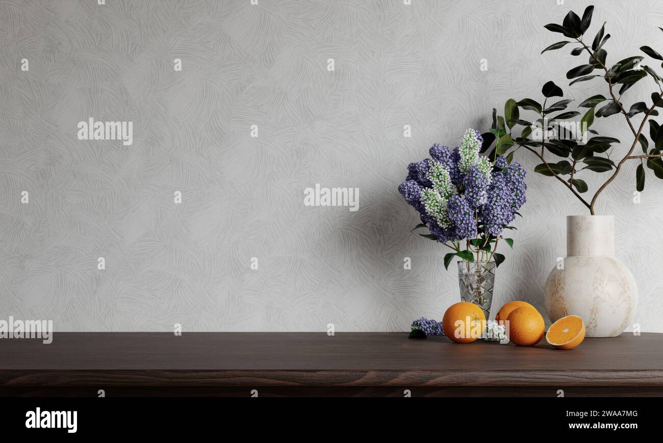 Blank empty space on beautiful oak wood wooden counter top with morning ...