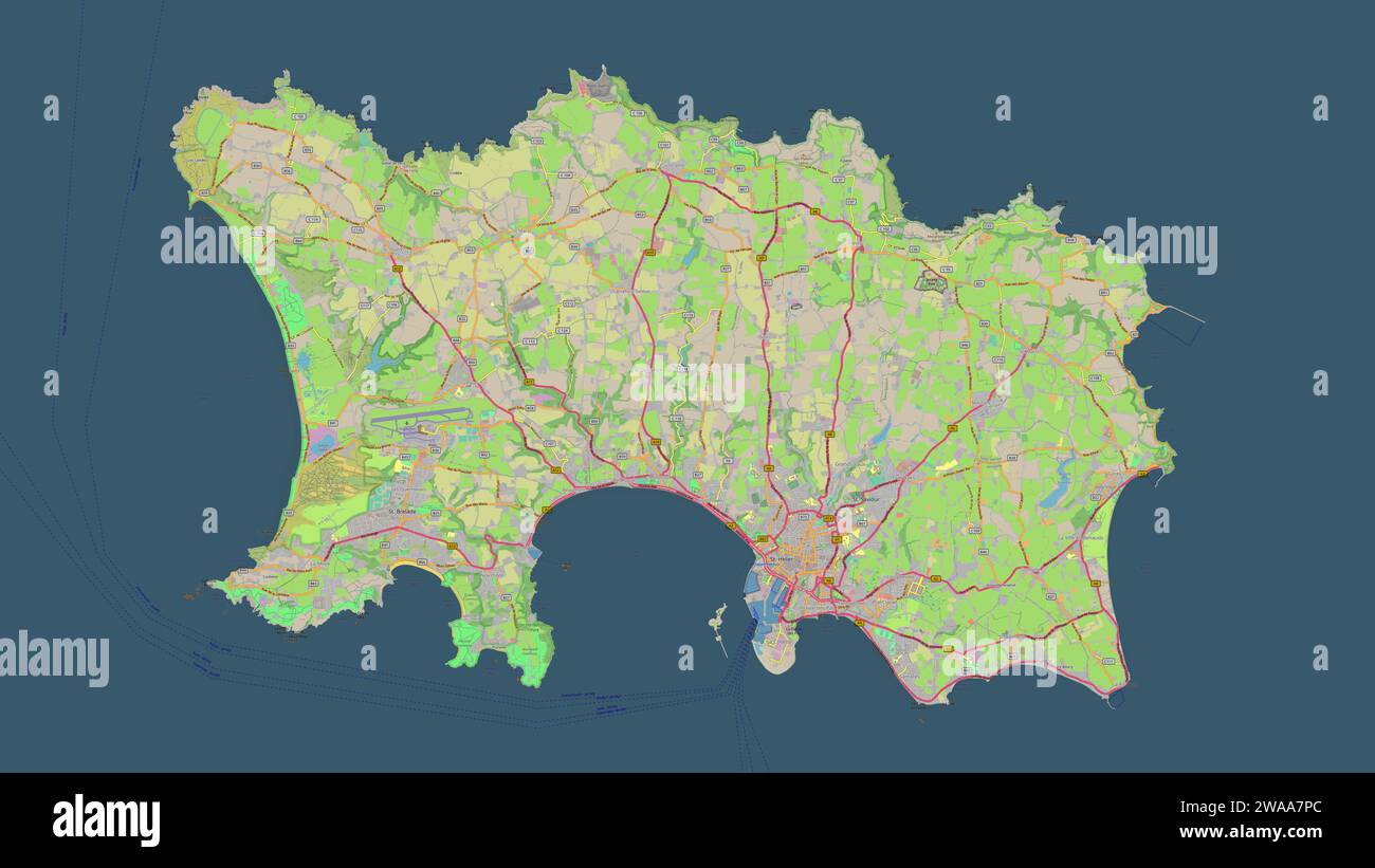 Jersey highlighted on a topographic, OSM Germany style map Stock Photo - Alamy