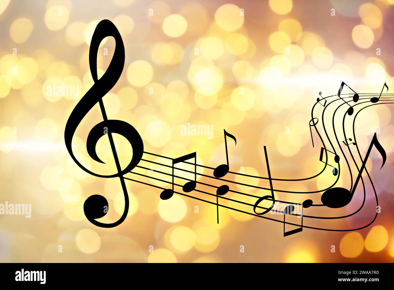Music notes on blurred background, bokeh effect Stock Photo - Alamy