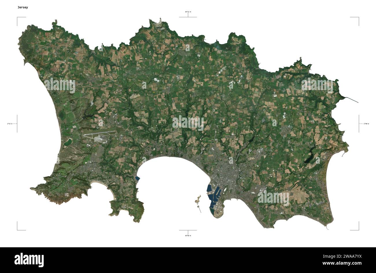 Shape of a high resolution satellite map of the Jersey, with distance ...