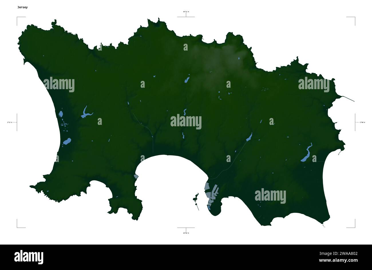 Shape of a Colored elevation map with lakes and rivers of the Jersey ...