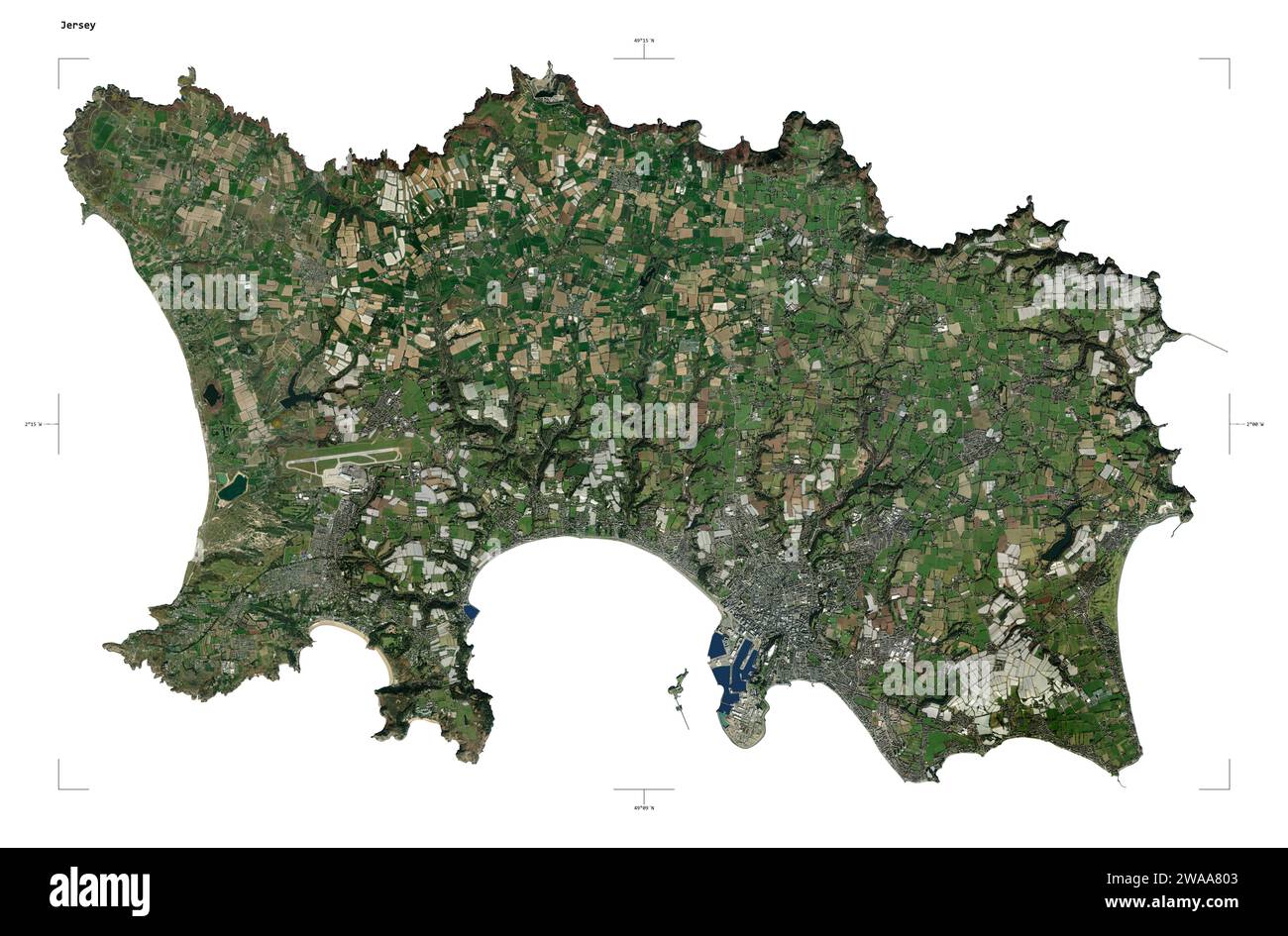 Shape of a low resolution satellite map of the Jersey, with distance ...