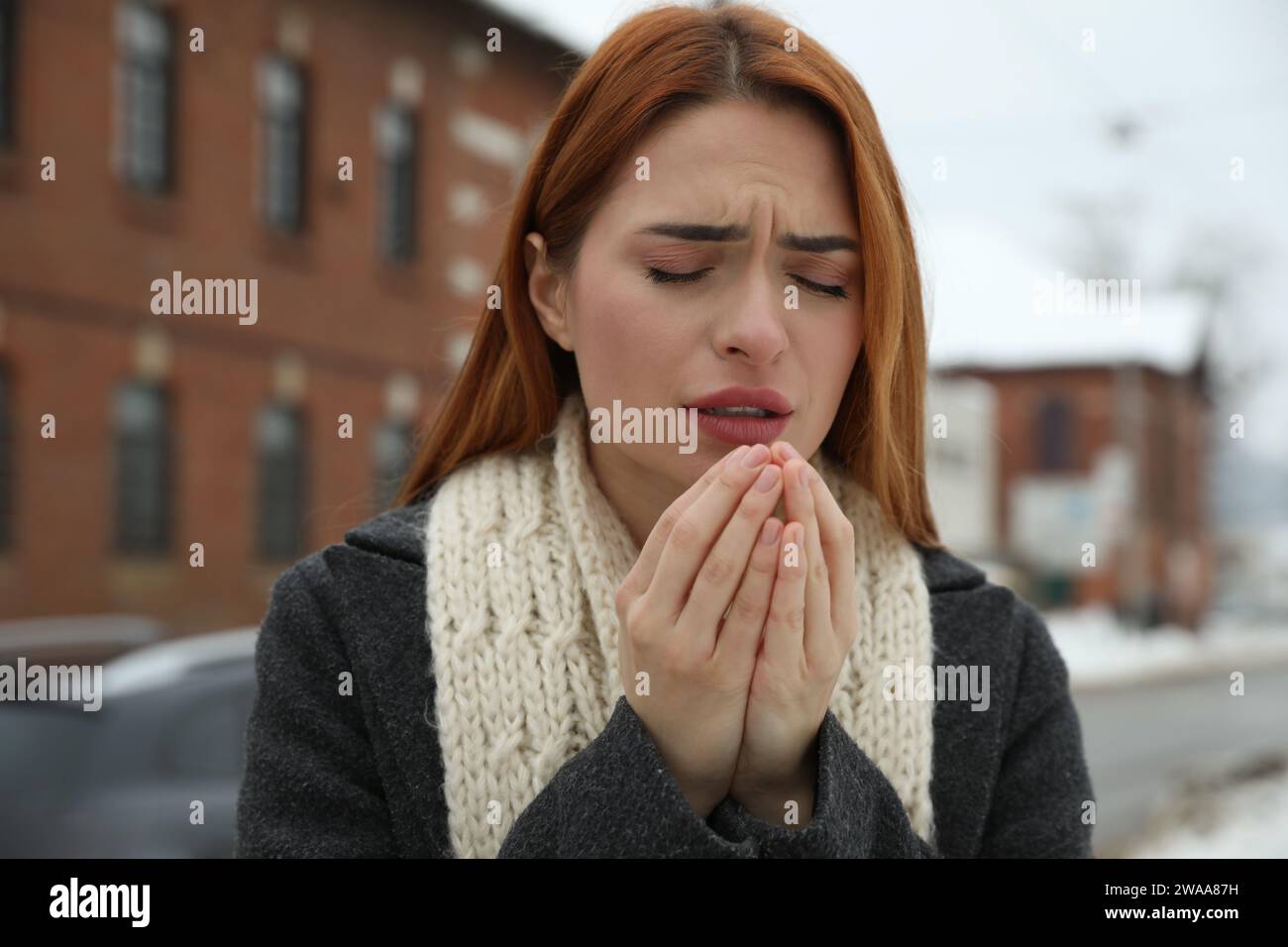 Beautiful young woman coughing hi-res stock photography and images - Alamy