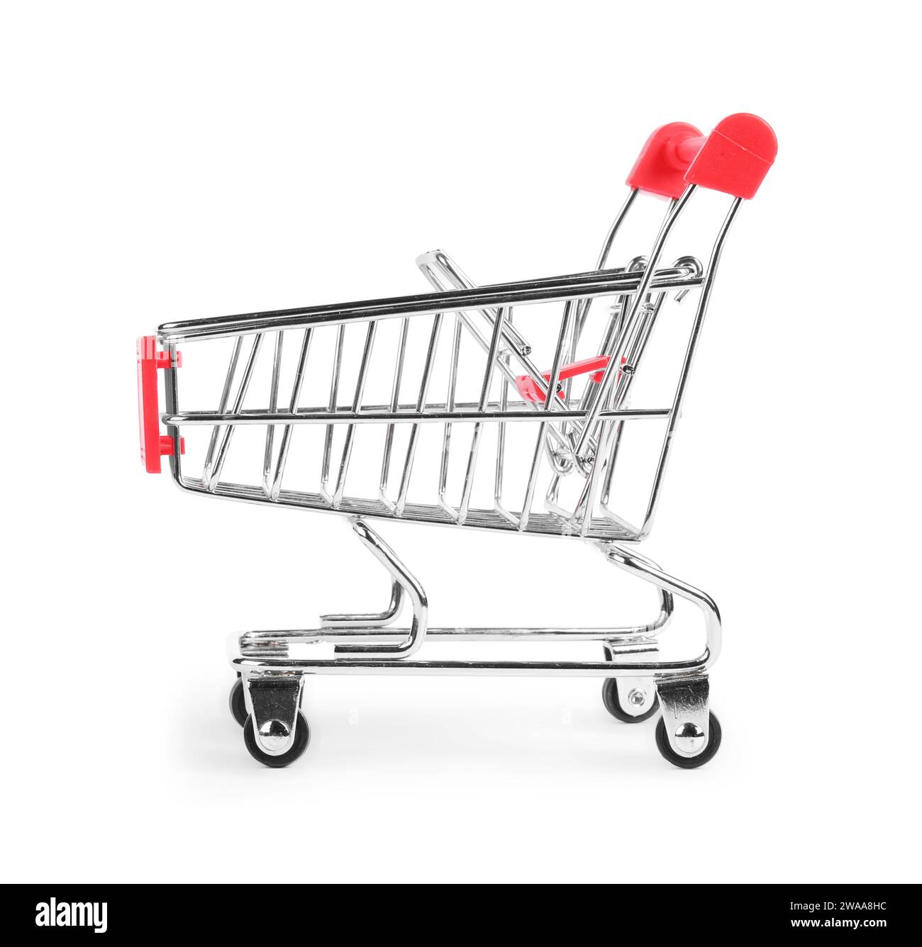 Small metal shopping cart isolated on white Stock Photo - Alamy