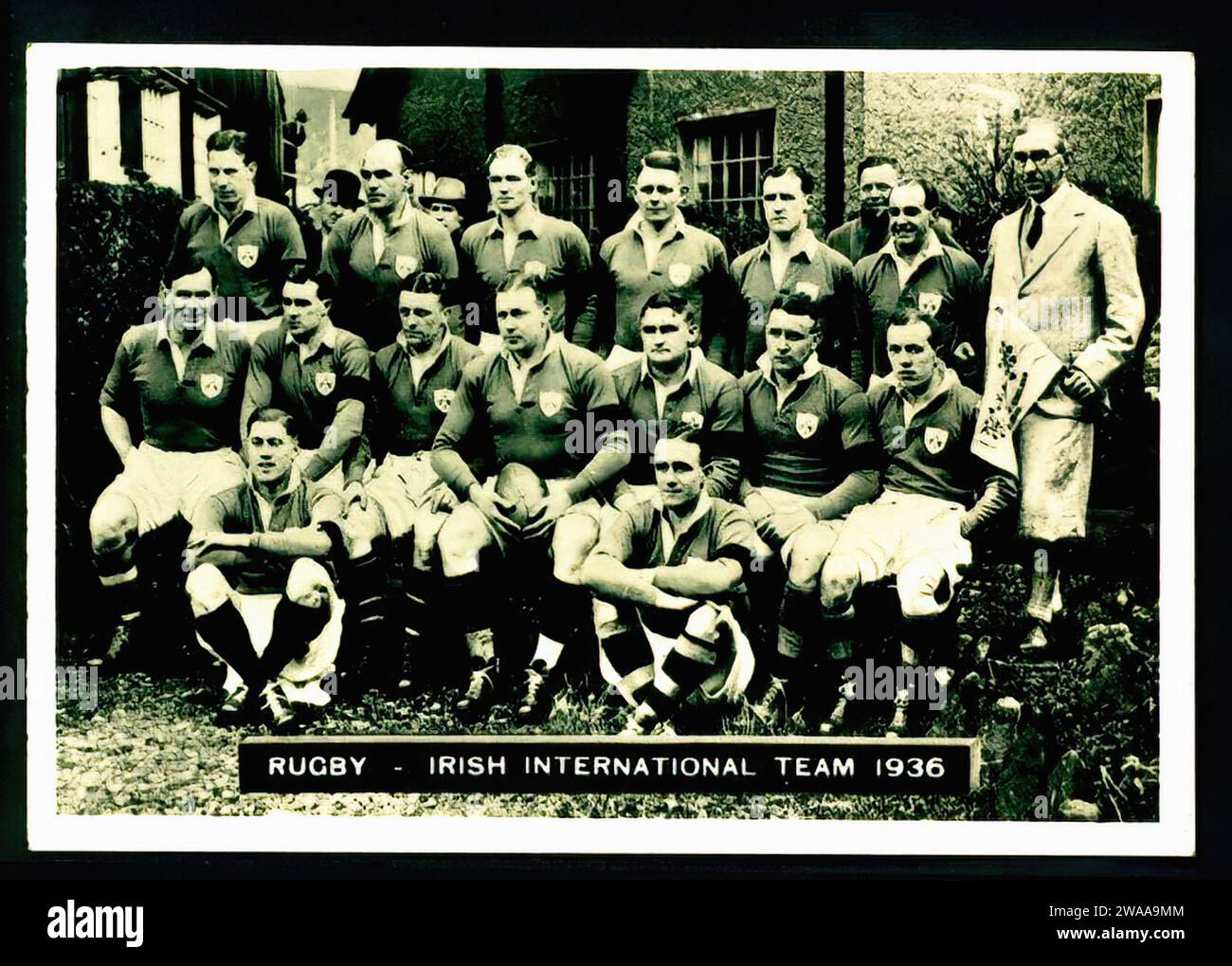 Irish Rugby Team 1936 - Vintage Cigarette Card Illustration Stock Photo ...