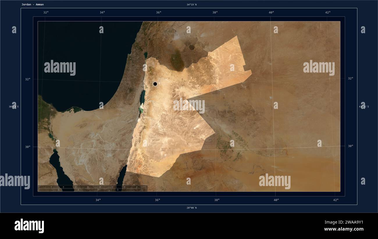 Jordan highlighted on a low resolution satellite map map with the ...