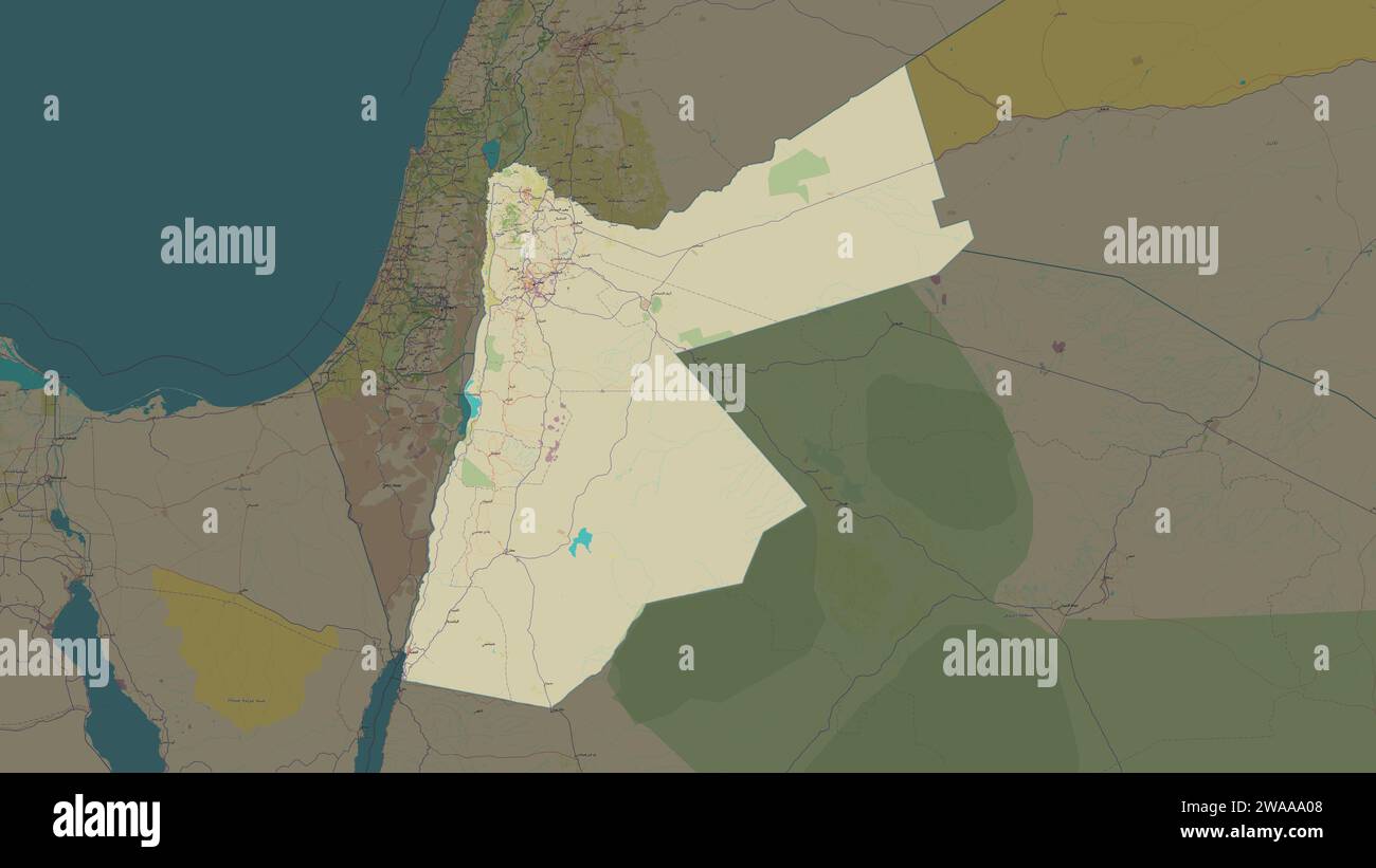 Jordan highlighted on a topographic, OSM Humanitarian style map Stock ...