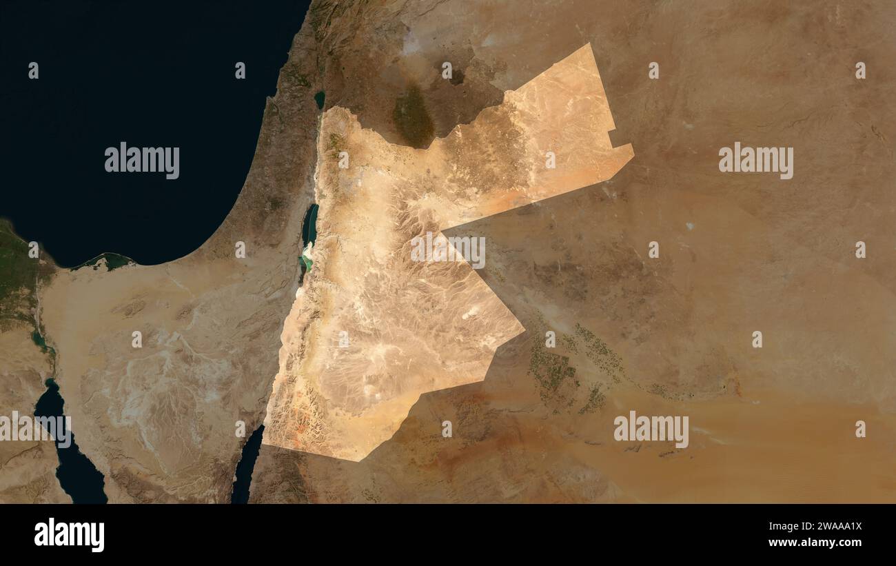 Jordan highlighted on a low resolution satellite map Stock Photo - Alamy