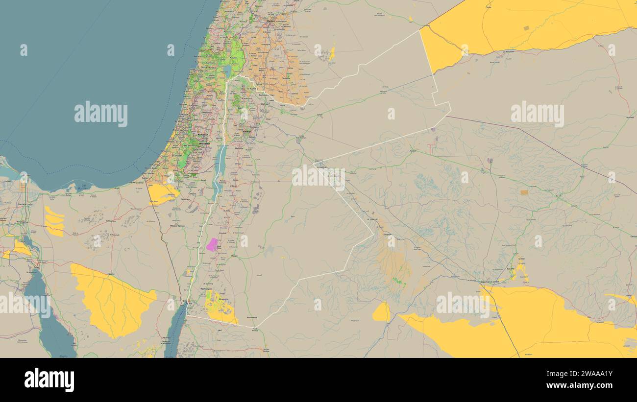 Jordan outlined on a topographic, OSM France style map Stock Photo - Alamy