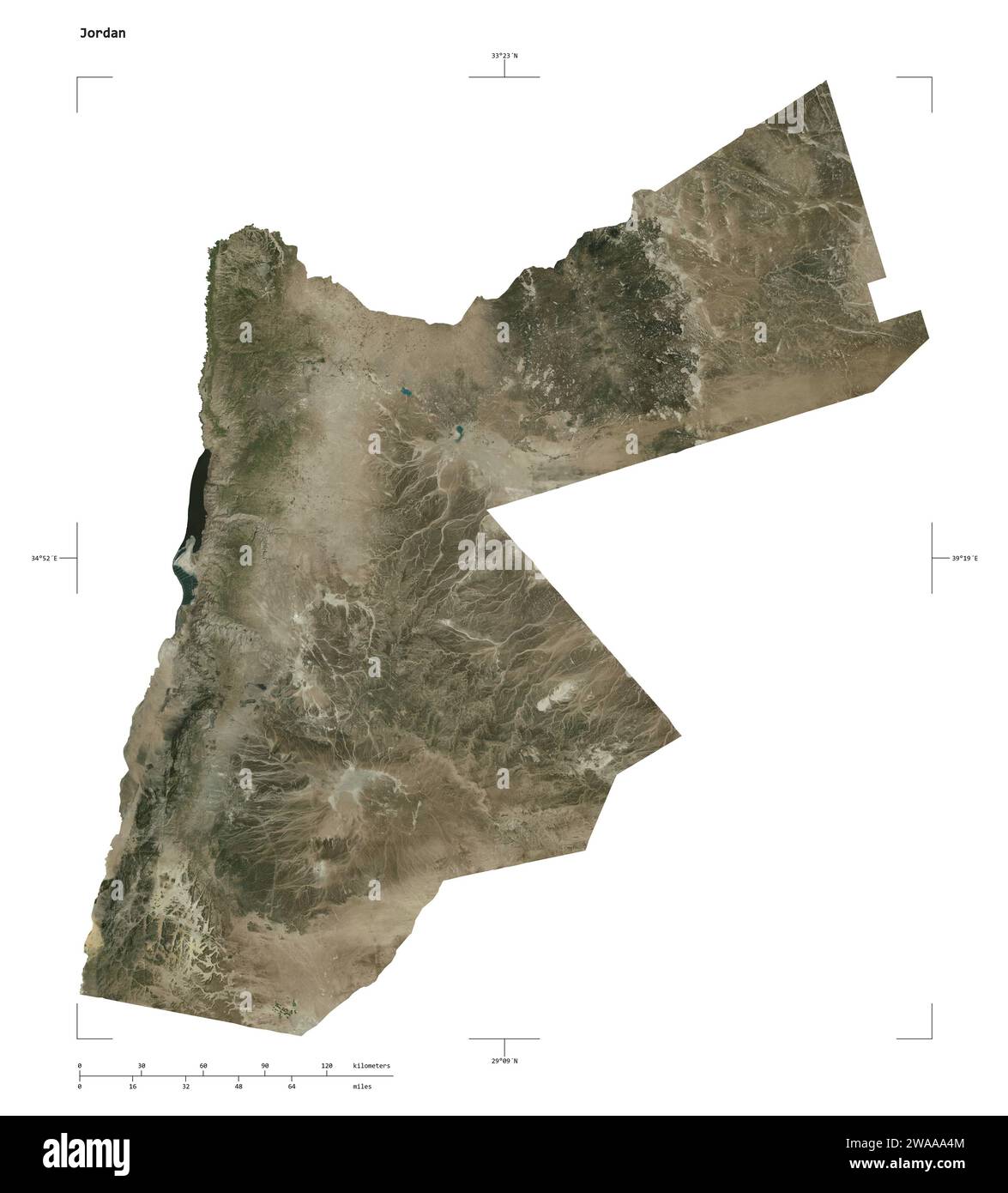 Shape of a high resolution satellite map of the Jordan, with distance ...
