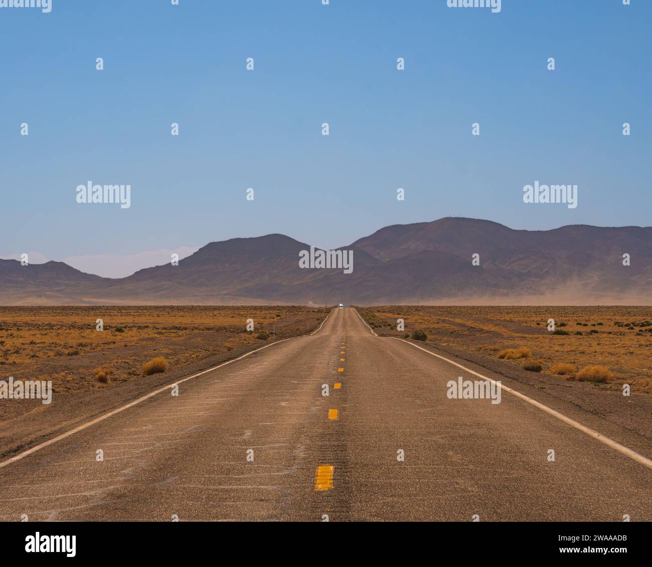 a lonely road (state road 375) in southwestern USA, in Nevada near area ...