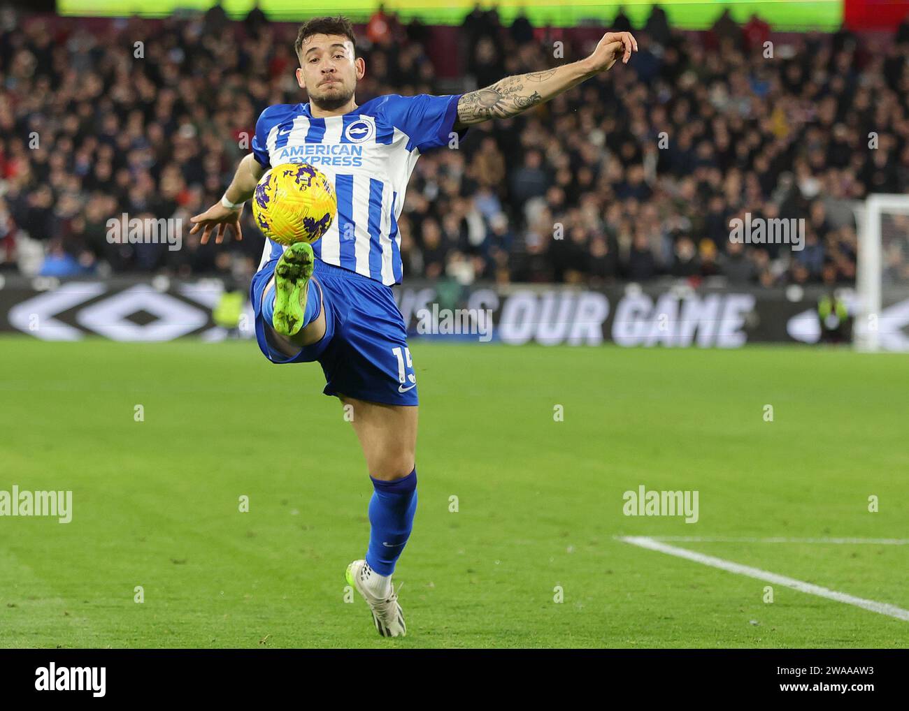 London, UK. 2nd Jan, 2024. Jakub Moder of Brighton and Hove Albion ...