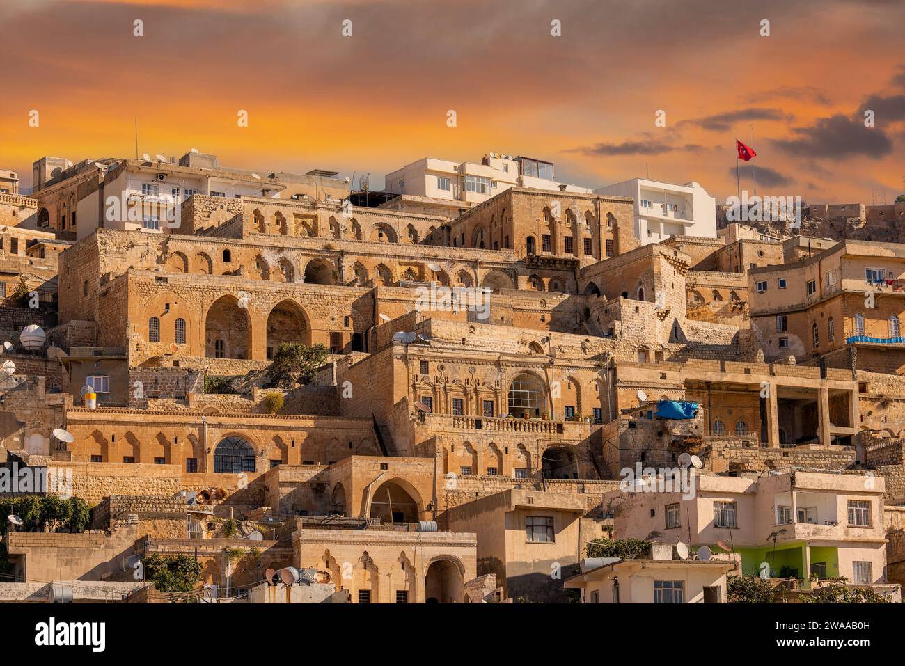Ancient and stone houses of Old Mardin (Eski Mardin) with Mardin Castle ...