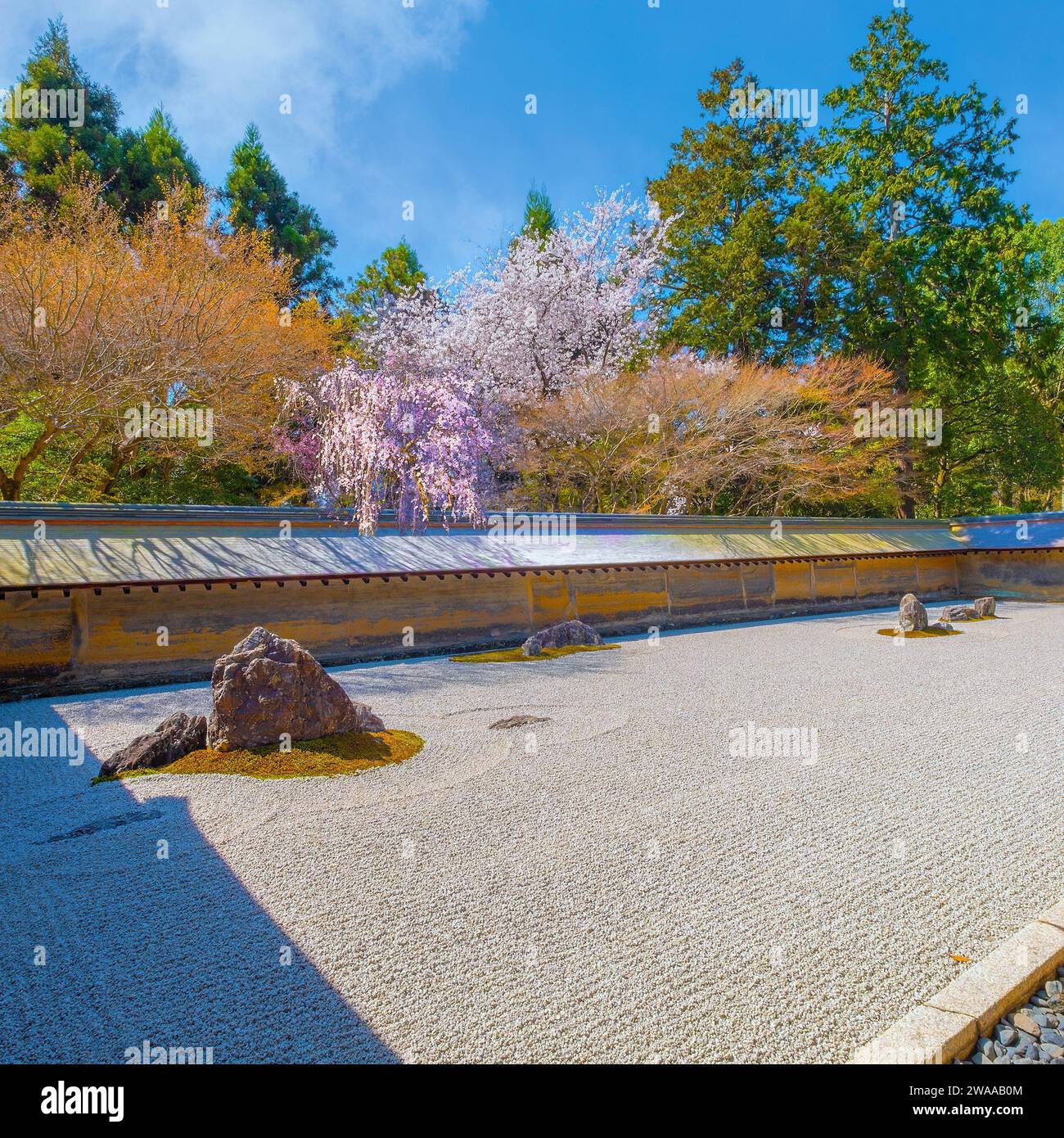 Kyoto, Japan - March 29 2023: Ryoanji Temple is the site of Japan's most famous rock garden and ...