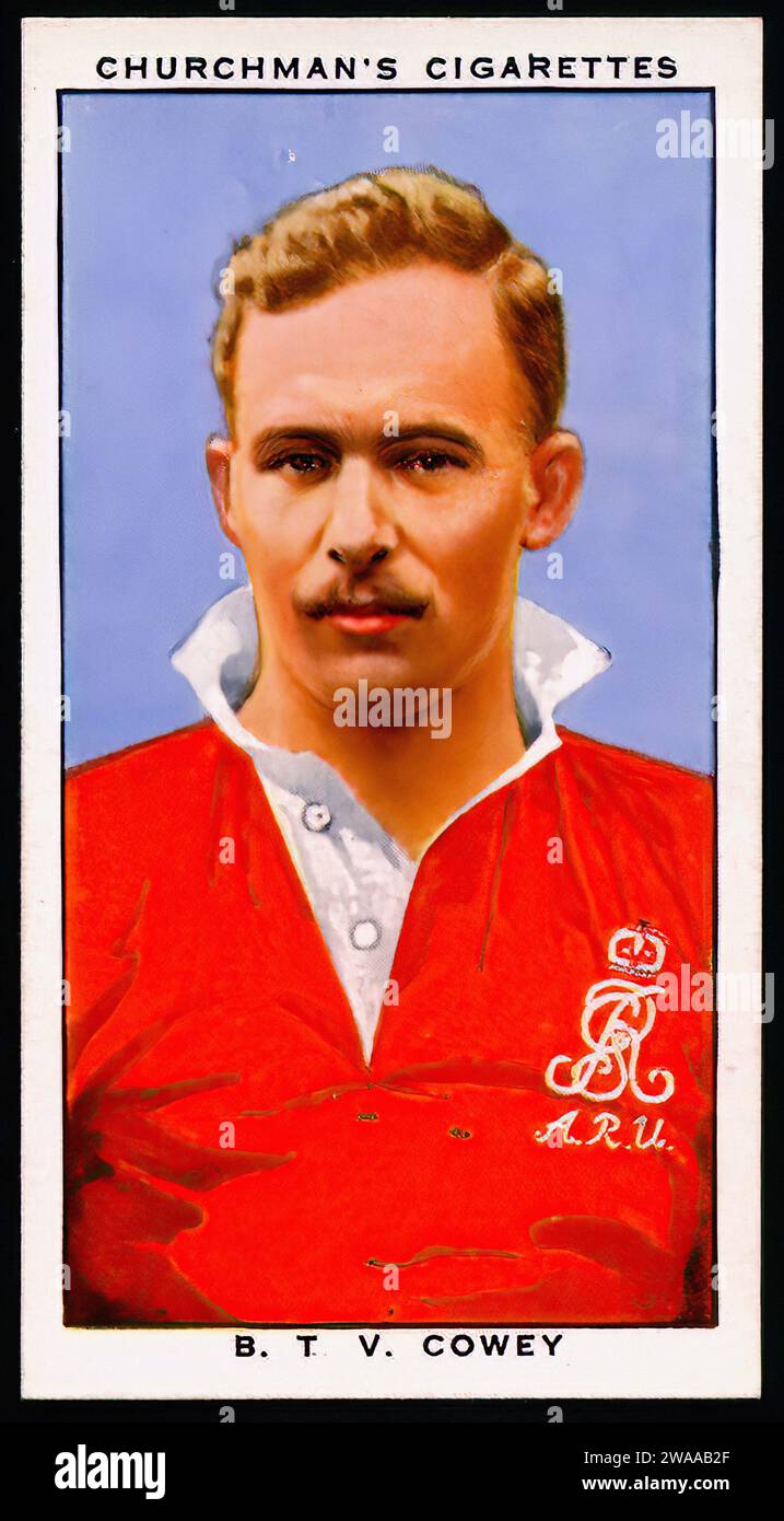 Rugby Player B.T.V.Cowey - Vintage Cigarette Card Illustration Stock ...