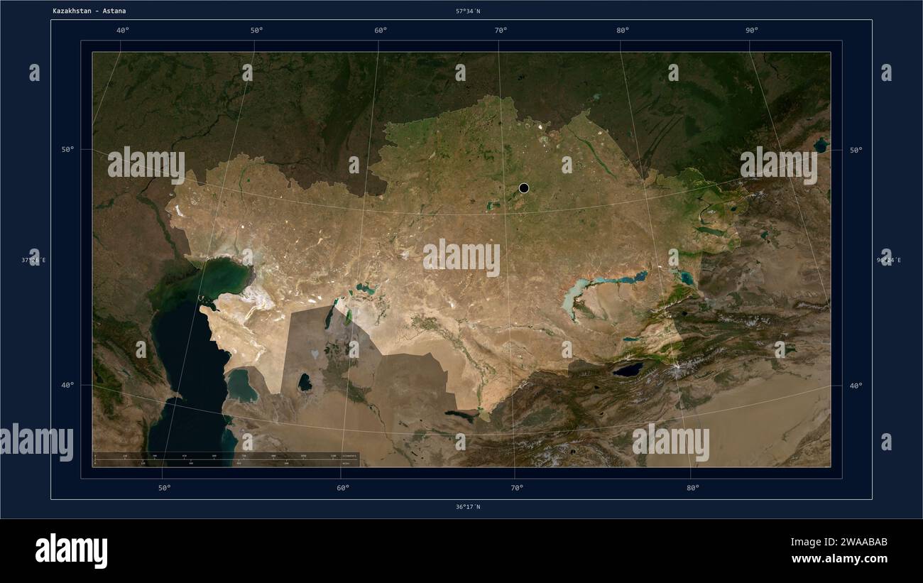 Kazakhstan highlighted on a low resolution satellite map map with the ...