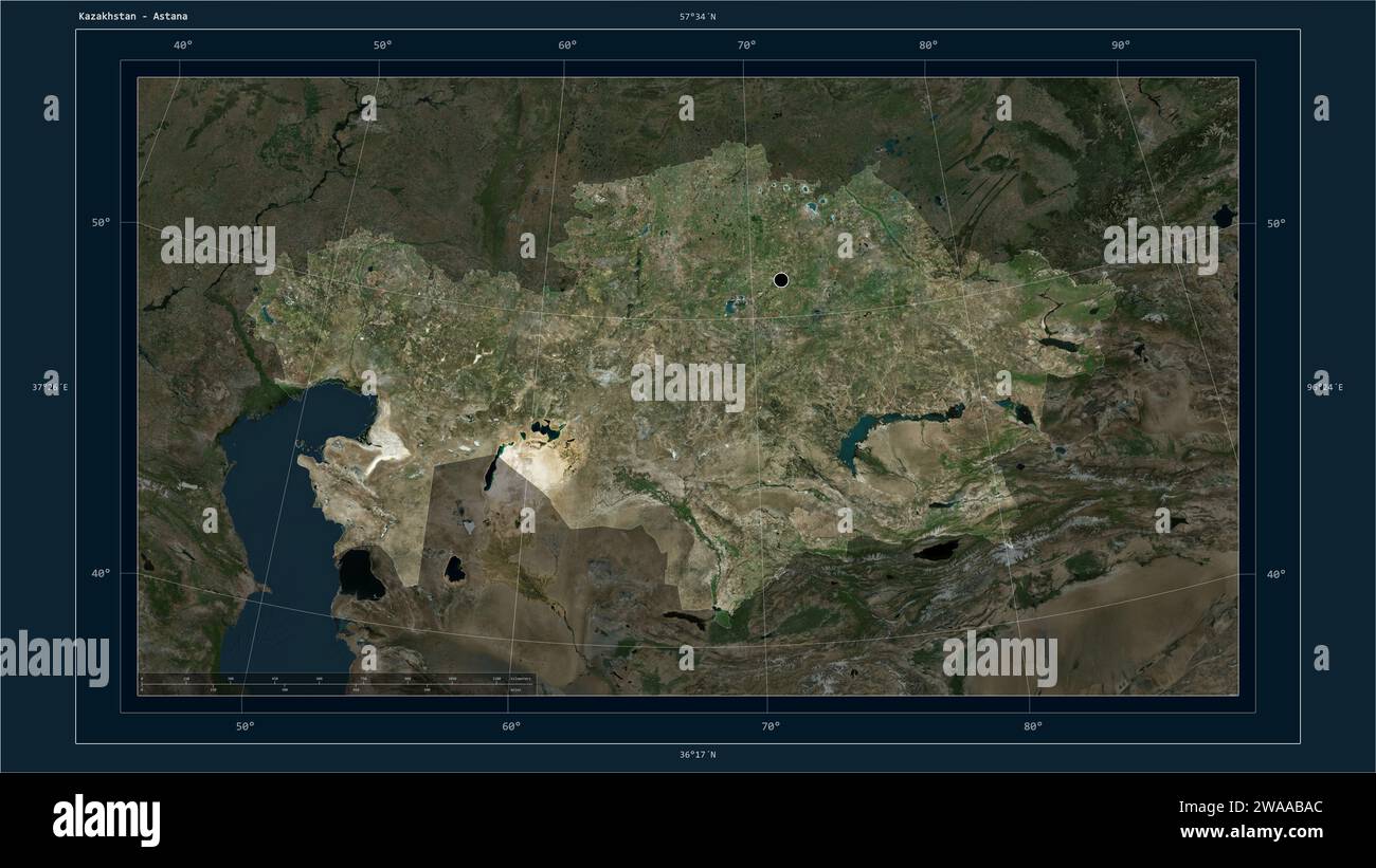 Kazakhstan highlighted on a high resolution satellite map map with the ...