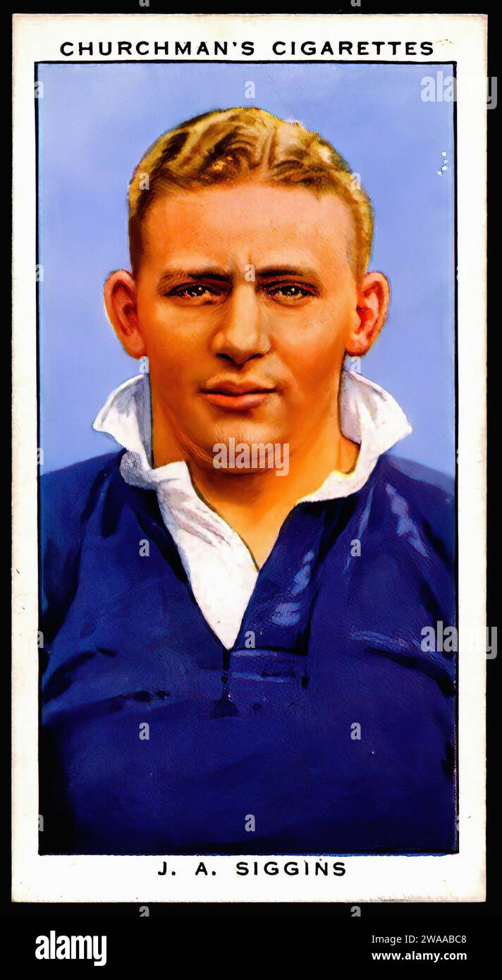 Rugby Player J.A.Siggins - Vintage Cigarette Card Illustration Stock ...