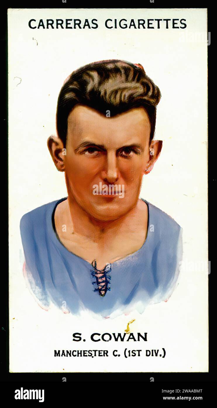 S Cowan Manchester City - Vintage Cigarette Card Illustration Stock ...