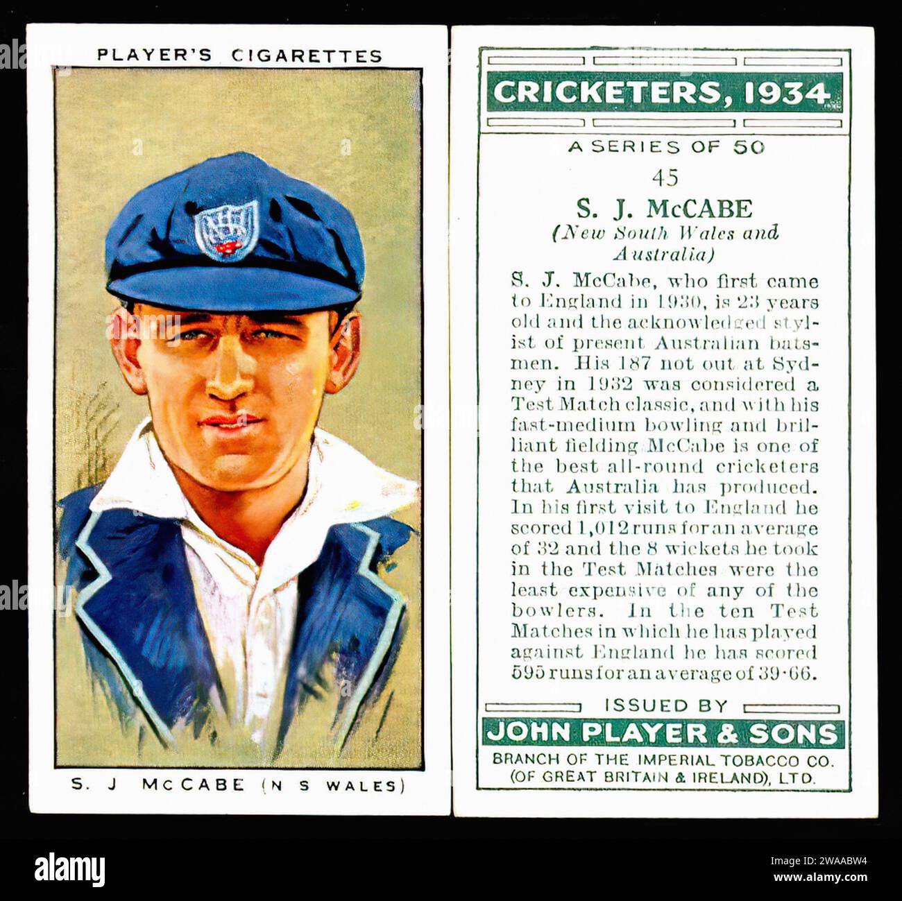 Stan McCabe - Vintage Cigarette Card Illustration Stock Photo - Alamy