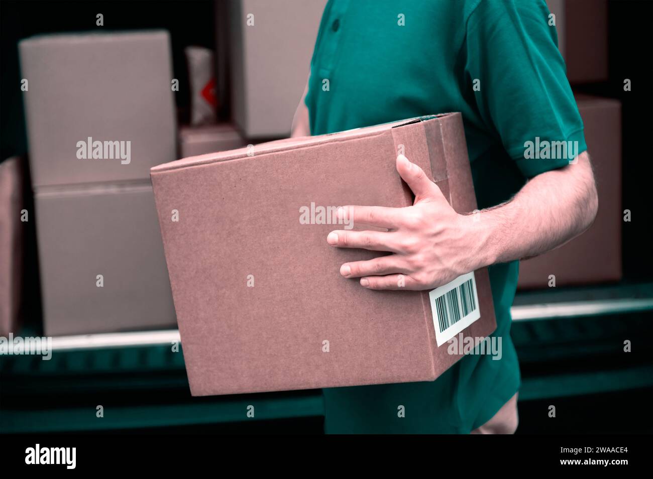 Delivery man holding cardboard boxes. Online shopping and Express ...