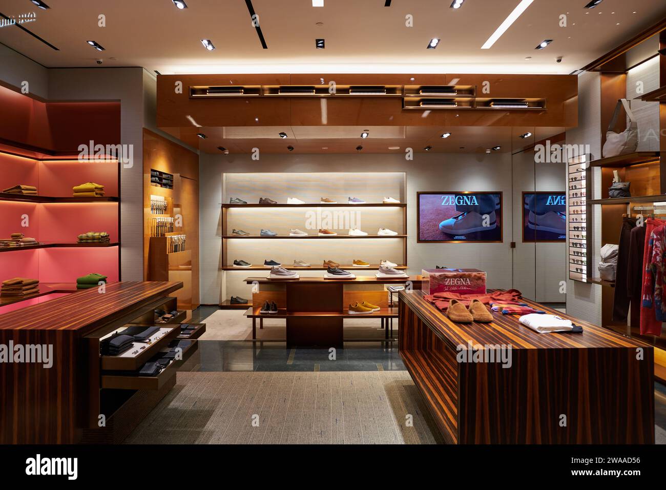 SINGAPORE - NOVEMBER 05, 2023: goods displayed inside Zegna store in ...